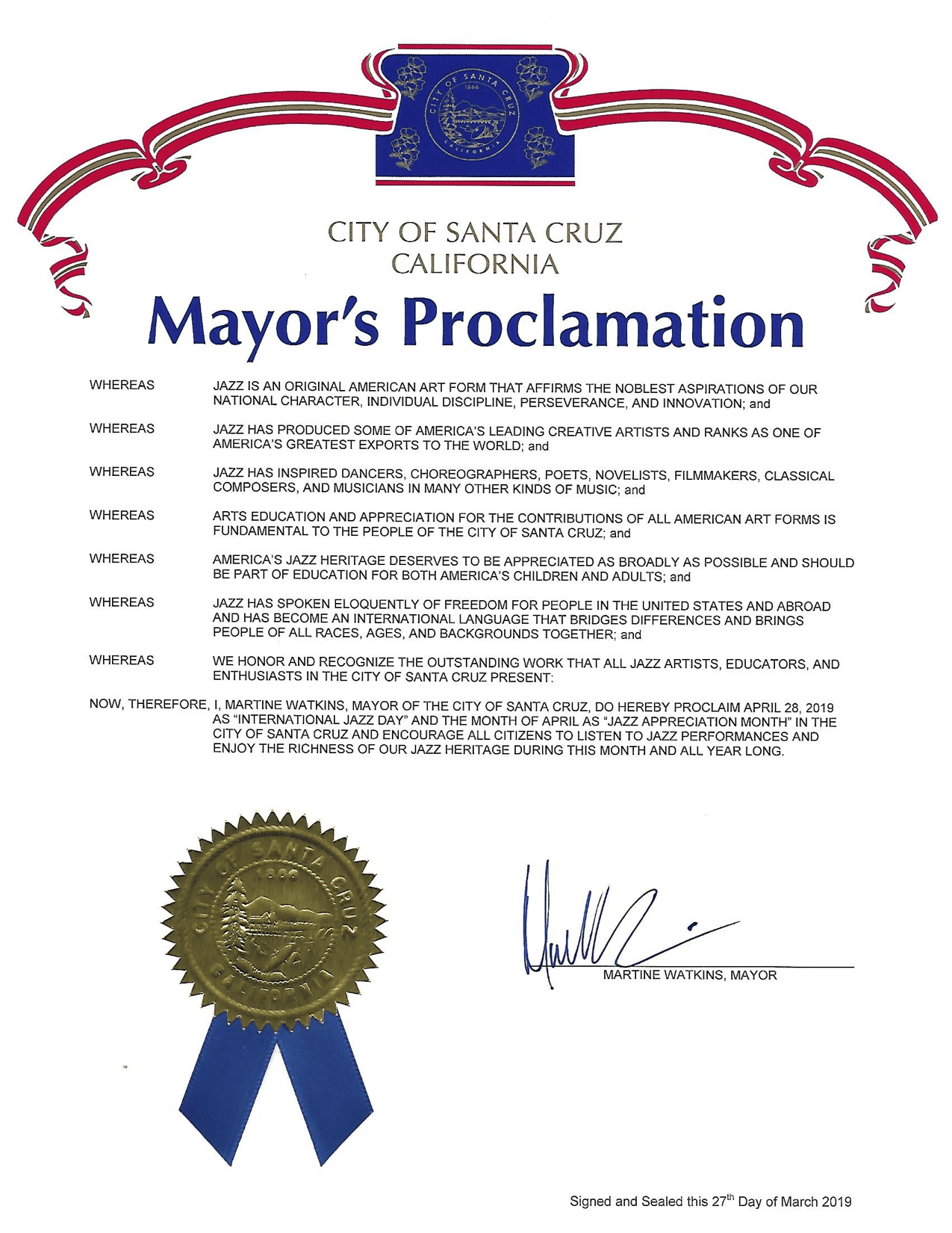 2019 Santa Cruz Mayor’s Proclamation of International Jazz Day – Prince ...